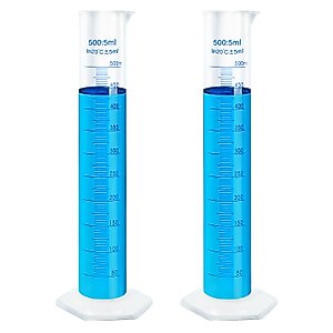 HUAOU 2pcs 500ml Plastic Graduated Cylinders, Lab Chemistry Measuring Cylinders Set - Durable Class A Polymer, Clear Graduations, 2-Sided Marking with Spout for Home Experiment Science Biology Project