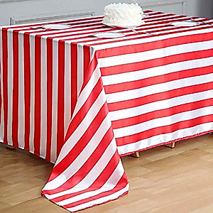 TABLECLOTHSFACTORY 60"x102" Red & White Stripe Satin Rectangle Tablecloth Seamless Tablecloth for Wedding Party Event