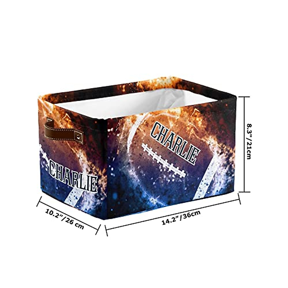 Space Football Personalized Storage Basket ,Custom Storage Bins Cubes Organizer with Handle for Bedroom Wardrobe,Nursery,Basket 2 Pack