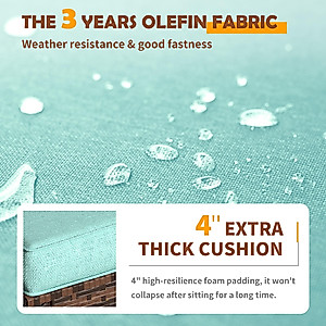 UDPATIO Patio Furniture Set, 5 Pieces Outdoor Sectional Sofa Set, All-Weather Wicker Rattan High Back Patio Conversation Set with Ottoman for Poolside, Backyard, 4" Thick Cushions, Light Blue