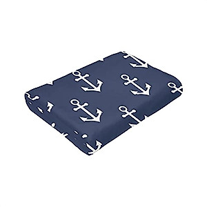 Navy Blue Nautical Anchor Pattern Flannel Fleece Throw Blankets for Bed Sofa Living Room Soft Blanket Warm Cozy Fluffy Throw Plush Blanket