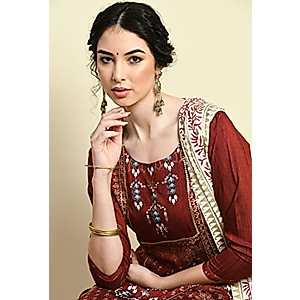 Lagi Women Straight Printed 3/4 Sleeves Rayon Kurti Pant and Dupatta Set, Rust [M]