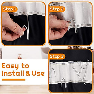 Metal Curtain Hooks Long Drapery Hook Pins 7cm by 1.8cm Stainless Steel Pin on Hooks with Clear Box for Window Curtain, Door Curtain and Shower Curtain, Silver (50 Pieces)