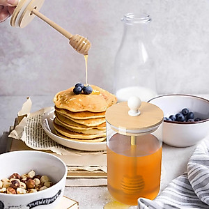 GIVAMEIHF 12oz Glass Honey Jar with Dipper,Honey Container with Wooden Honey Dipper,Honey Jars with Lids,Honey Pot,Honey Dispenser Ideal for Honey and Syrup