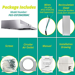 FIREGAS Range Hood 36 inch Under Cabinet, Ducted/Ductless Convertible Kitchen Hood, Stainless Steel Vent Hood with LED Light,2 Speed Exhaust Fan, Silver