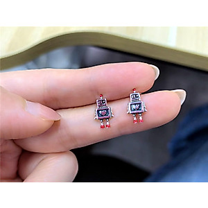 Cute Astronaut Sterling Silver Small Stud Earrings for Women Men Personalized Unique Robot Saucerman Love Heart Studs Tragus Post Hypoallergenic Unisex Jewelry (Robot)