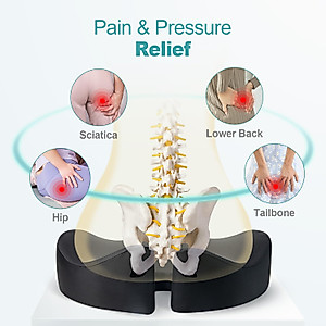 Foamula Seat Cushion for Office Chair, Memory Foam Sciatica Pain Relief Pillow, Seat Cushion for Hip, Tailbone, Coccyx Pain, Desk Chair Cushion for Office, Home Chair, Gaming Chair, Car, Wheelchair