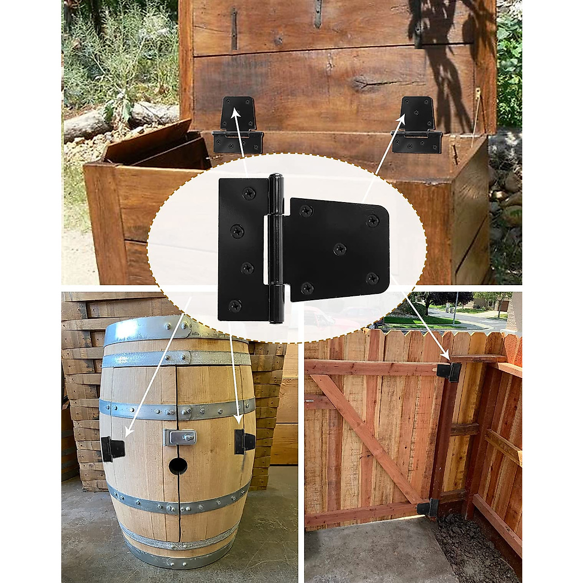 3.5 inch Heavy Duty Gate Hinges 2 Pack, Extra Thickness Black Iron Door Hinges for Shed Barn Wood Fence Gate (Screws Included)