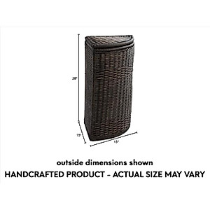 The Basket Lady Corner Wicker Trash Basket with Removable Metal Liner, 15 in L x 15 in W x 26 in H, Antique Walnut Brown