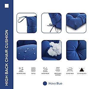 YOOZEKU Outdoor/Indoor High Back Chair Cushion,Waterproof All-Weather Stuffed High Rebound Foam Adirondack Chair Cushion,Seat/Back Chair Cushion for Outdoor Furniture,Navy Blue