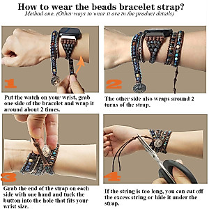Somesame Compatible with Fitbit Versa/Versa 2/Versa Lite/Versa SE Bands Boho Beads Bracelets,Multilayer 5 Wraps Chakra Leather Handmade Braided Natural Stone Rope Watch Strap for Women Men