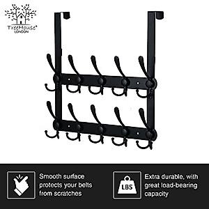 Over The Door Belt Organizer Rack, Holds Over 60 Large Belts, Heavy Duty Metal Storage Holder with Triple-Hook Design, Tie & Scarf Display Hanger for Closet, Bedroom Door, Bra Hanger- 2-Tier, Black