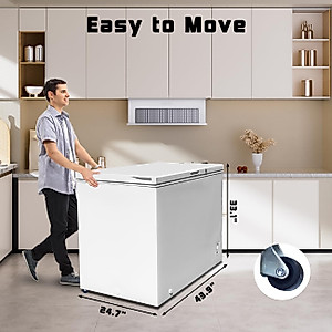 SMETA Deep Freezer, Chest Freezer 10.5 Cubic Feet, Chest 4 Wheels Adjustable Thermostat, Energy Saving for Garage, Kitchen, Office, Meat, Commercial with 3 Baskets, White