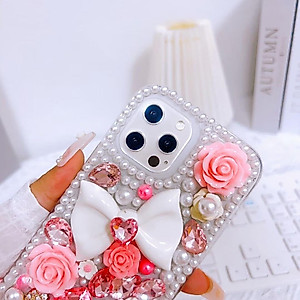 redecarie for Samsung Galaxy S9 Plus Diamond Case,Bling Glitter Luxury Crystal Rhinestone Cute Bow Flowers Pearl 3D Handmade Protective Phone Cover for Women Girls Kids with Bracelet Lanyard