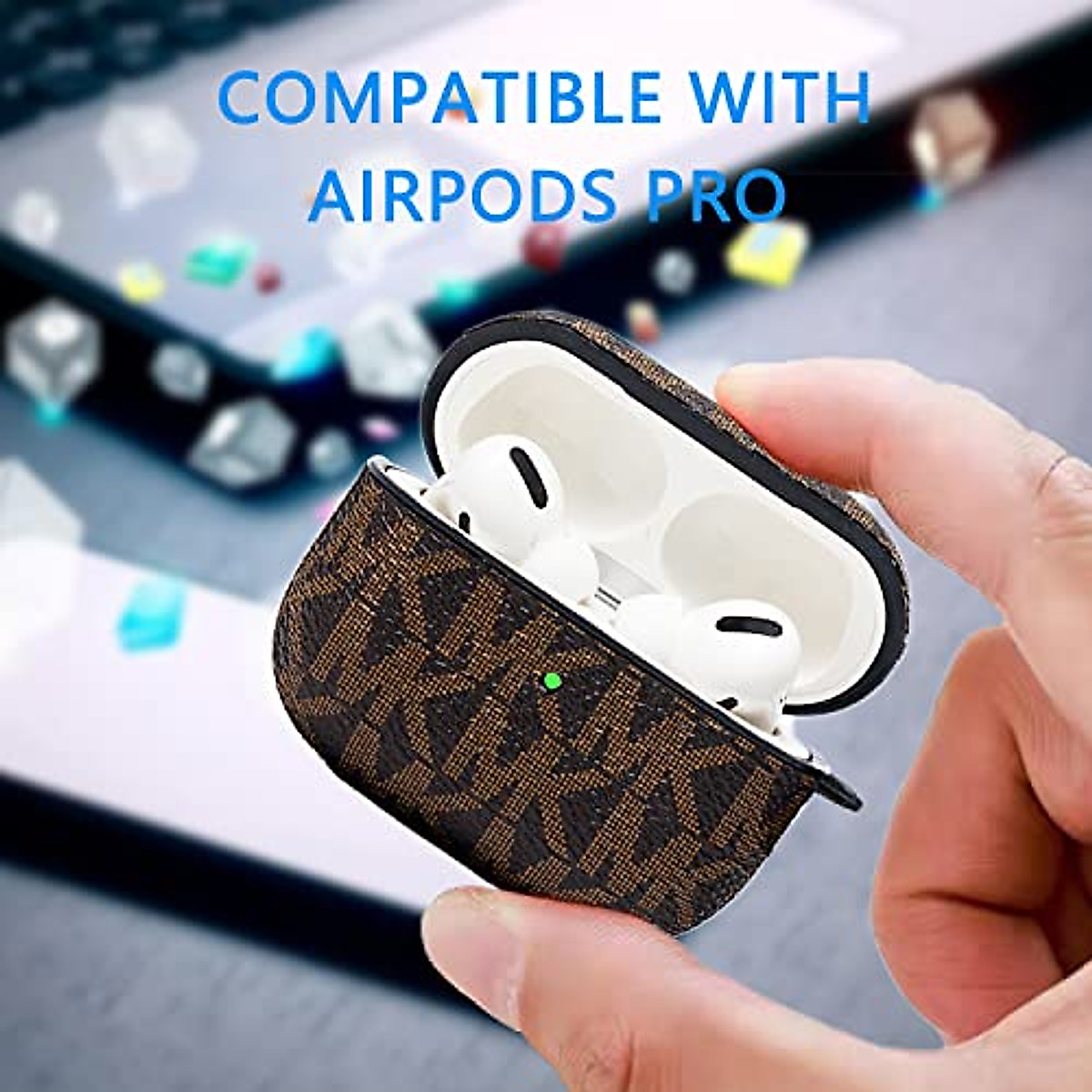 TANGABA for AirPods Pro Case Cover, Full-Body Protective Hard Shell Leather Airpods Pro Protective Cover Case with Keychain for AirPods Pro Wireless Charging Case, Front LED Visible