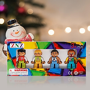 ZNZ Magnetic People Figures for Kids 4 Pieces Toys Compatible with Magnetic Tiles Magnet Blocks for Boys and Girls Gifts