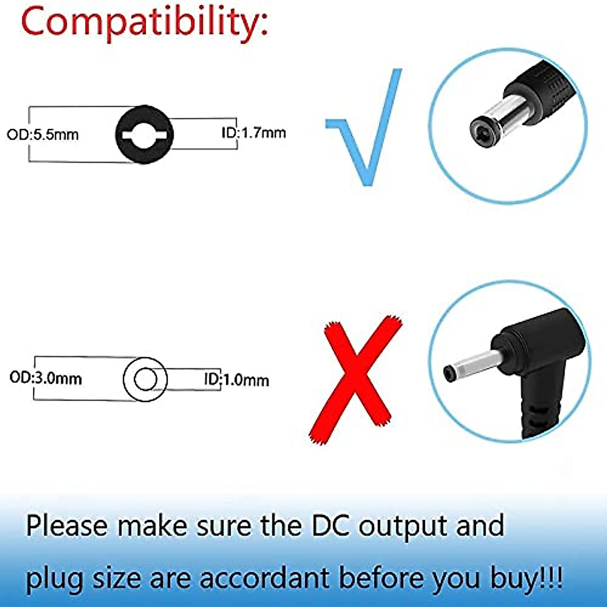 19V Power Cord for Acer Monitor R240HY SB220Q SA230 S231HL S232HL H236HL S202HL S230HL S240HL S220HQL S271HL S241HL G246HL G276HL G226HQL G236HL H226HQL H276HL HN274H Power Supply AC Adapter 65W