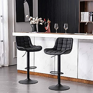 Kidol & Shellder Bar Stools Set of 2 Black Adjustable Swivel Barstools Upholstered Counter Stools,3 Minutes Quick Assembly,Loads Up to 300lbs