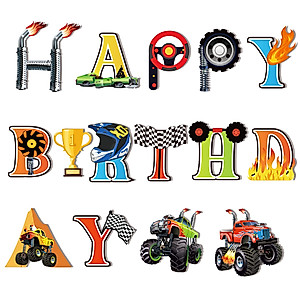 Monster Truck Banner Monster Truck Birthday Party Supplies Monster Truck Birthday Banner Cars Trucks Happy Birthday Sign Monster Truck Birthday Decorations Banner, Race Car Theme Party Supplies