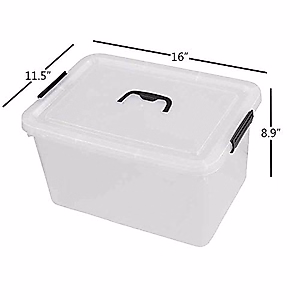 Nicesh 17.5 L Plastic Large Storage Box, Clear Latch Bin with Handle and Lid, Set of 4