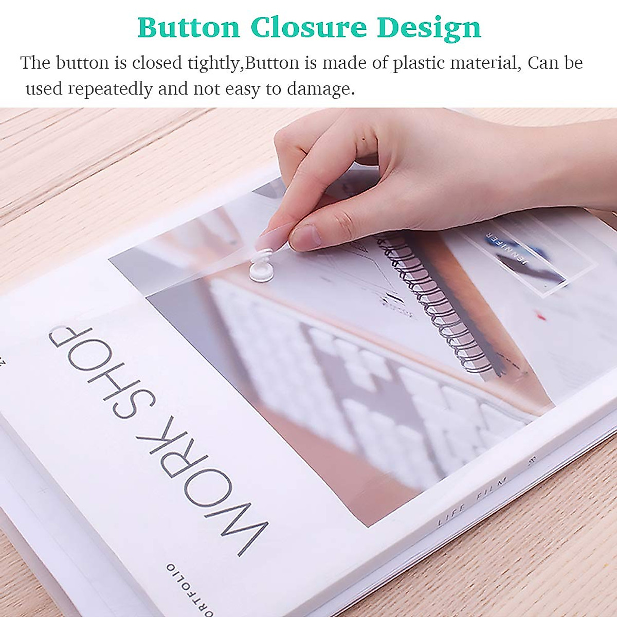 Clear Document Folders Transparent Filing Envelopes Waterproof Plastic Envelopes File Holder Filing Document Poly Envelope with Snap Button Closure for A4 Letter Paper Size (White/5 Pcs )