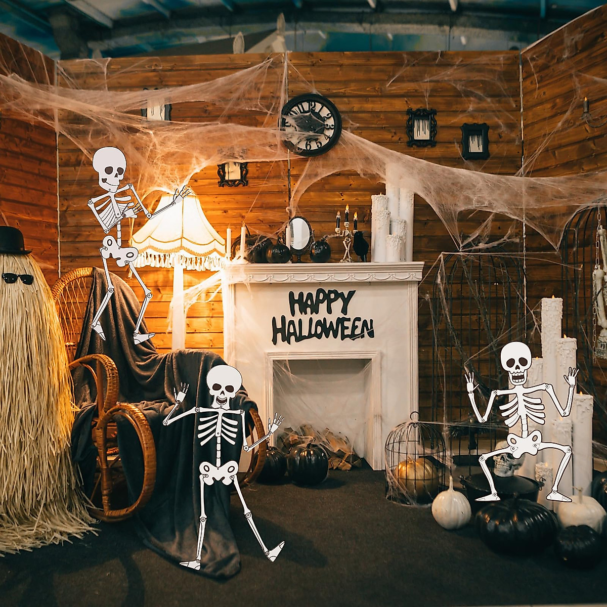 Humyoun 4pcs Halloween Skeleton Skull Jointed Skeleton Figurines Party Accessory Cardboard for Halloween Props Cosplay Party Graveyard Decor Haunted Houses Indoor Outdoor