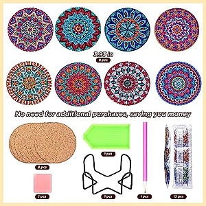 Diamond Painting Coasters Kit With Holder,Wooden Pad + Acrylic Board Double Layer is Strong and Wear-Resistant,Mandala DIY Diamond art Coasters for Beginners Adults and Kids Art Craft Supplies Gif
