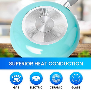 Mueller 16-Piece Non-Stick Stone Cookware Set with Steamer and Glass Lids, Turquoise