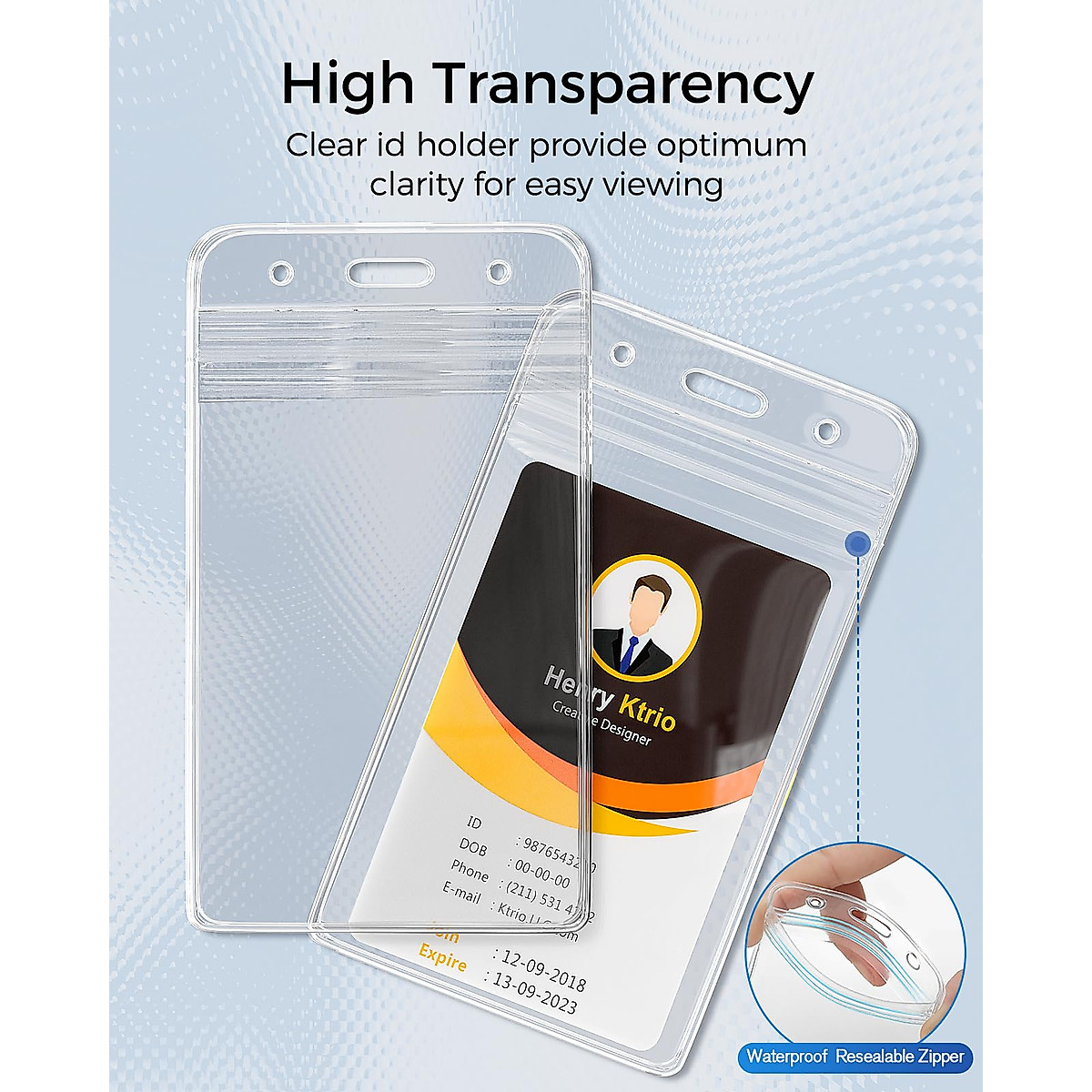 KTRIO 10 Pack ID Badge Holders, Clear Card Holder for Breakaway Lanyard, Multi ID Holder with Waterproof Resealable, Name Tag Badge Holder for Nurses, Office and School, Vertical