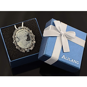 Alilang Gunmetal Tone Grey Crystal Rhinestones Cameo Lady Victorian Maiden Pendant Necklace