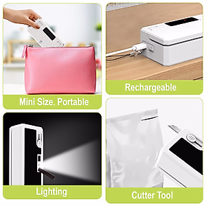 Mini Bag Sealer,4 In 1 USB Rechargeable Bag Sealer And Cutter, 5 Seal Time Modes & 3.8in Heating Strip, with 3000mAh Battery Chip Bag Sealer, Portable Bag Resealer For Chip Bags, Plastic Bags(white)