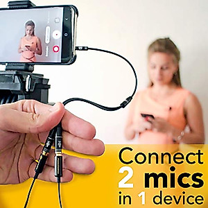 PowerDeWise Y Splitter Mic and Mic - Microphone TRRS Splitter - 2 Microphone Splitter - Y-Splitter - Y-Connector Audio Signal Splitter Cable for Lavalier Microphone