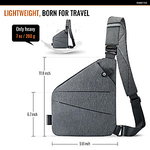 WANDER PLUS Anti Theft Crossbody Bag, Shoulder Bag Anti-theft Design for Travel, Sport, Work, Grey