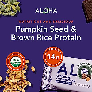 ALOHA Organic Plant Based Protein Bars | Chocolate Caramel Pecan | 12 Count, 1.98oz Bars | Vegan, Low Sugar, Gluten Free, Paleo Friendly, Low Carb, Non-GMO, Stevia Free, Soy Free, No Sugar Alcohol Sweeteners