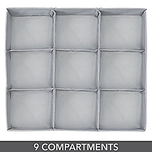 mDesign Soft Fabric 9 Section Dresser Drawer and Closet Storage Organizer for Child/Kids Room, Nursery, Playroom - Divided Large Organizer Bin - Textured Print with Solid Trim, 2 Pack - Gray
