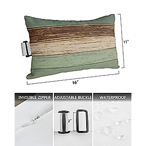 Recliner Head Pillow Ledge Loungers Chair Pillows with Insert Vintage Sage Green Brown Wood Grain Farm Lumbar Pillow with Adjustable Strap Outdoor Waterproof Patio Pillows for Beach Pool, 2 PCS