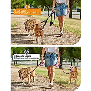 YOUTHINK Double Dog Leash, Dog Walking Leash 2 Dogs up to 180lbs, Comfortable Adjustable Dual Padded Handles, Bonus Pet Waste Bag (Double Dog Leash)