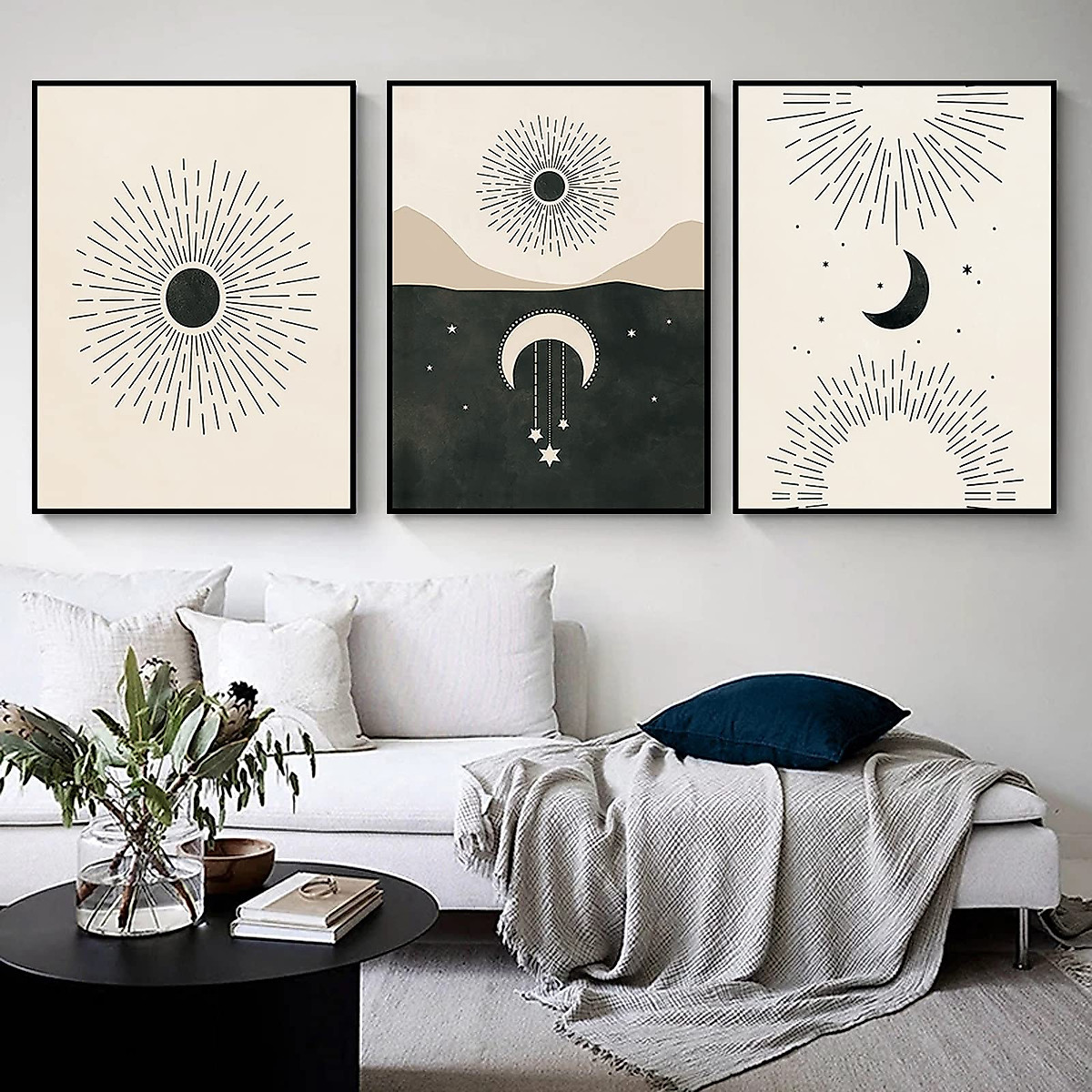 Abstract Line Wall Art Print Moons Celestial Line Art Boho Sun Moon Stars Canvas Wall Art Abstract Line Art Poster Minimalist Wall Art Prints Poster Wall Picture for Living Room Decor No Frame