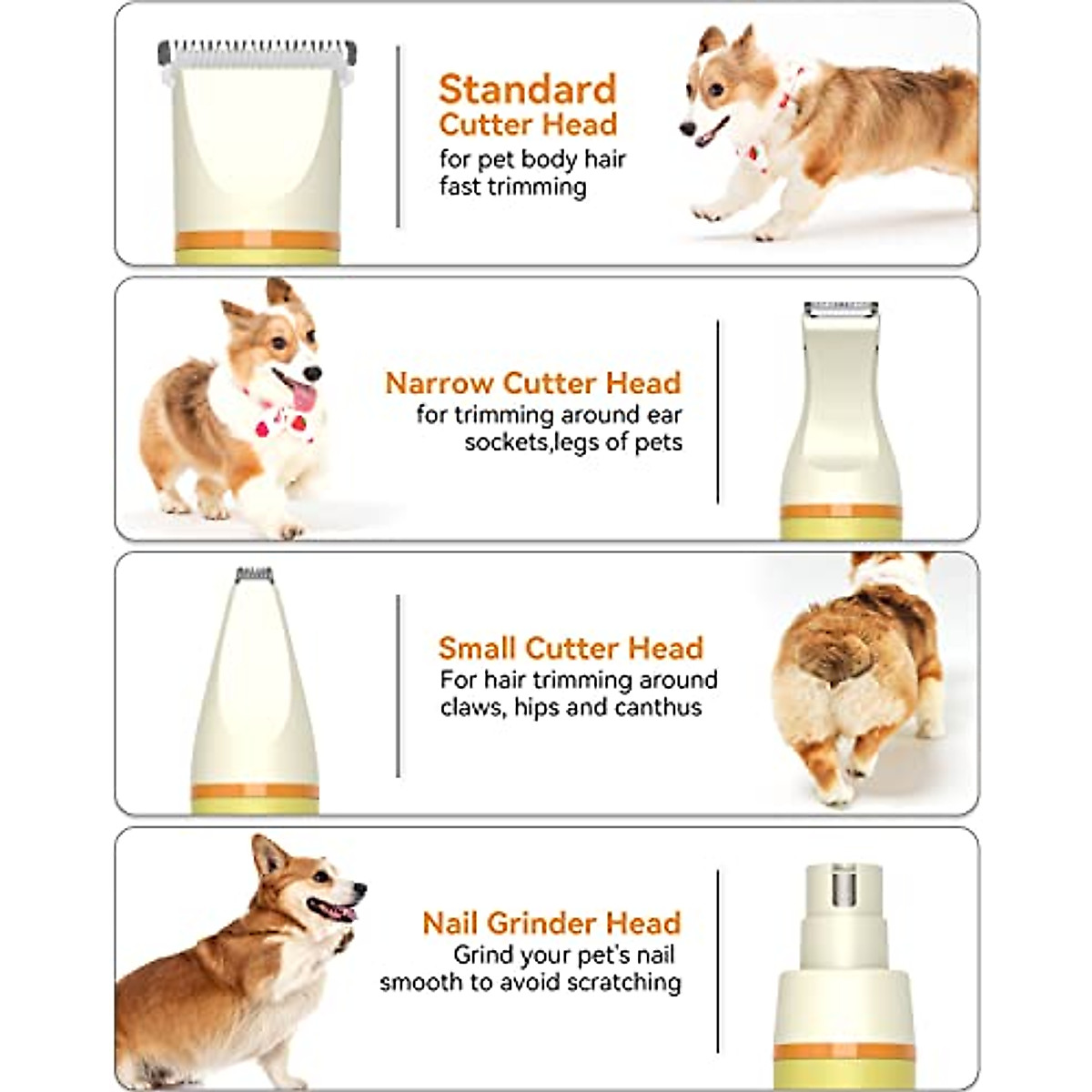 unibono Small Dog Cat Grooming Kit, All-in-One Low Noise Paw Trimmer Electric Puppy Hair Clippers Rechargeable Cordless IPx7 Waterproof Claw Trimmer Shaver Nail Grinder for Small to Medium Pet