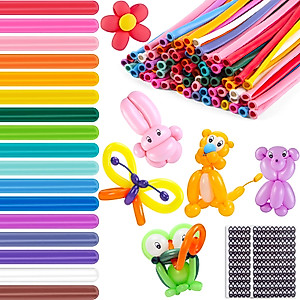 LovesTown 150PCS Twisting Balloons for Animal Shapes, 260 Long Balloons Magic Balloons 12 inch Animal Balloons Bulk for Birthday Clown Wedding Party Decor 17 Assorted Colors