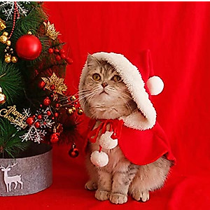 Pet Christmas Costume, Dog Cat Cape with Hat Santa Claus Cloak, Christmas Outfits Costume for Cats and Small Dogs Red(Large)
