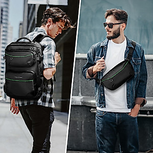 Maelstrom Travel Backpack for Men Women, 35L Carry on Backpack for Traveling on Airplane,with Belt Bag&Shoe Compartment,Waterproof Laptop Backpack fit 17”Laptop-Classic Black, Large