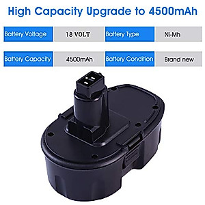 2-Pack [Upgraded to 4500mAh] High Capacity DC9096 DC9098 Replacement Battery Compatible with Dewalt 18V Battery DC9099 DW9095 DW9096 DW9098 DW9099 DE9038 18 Volt Battery Cordless Drill Drivers