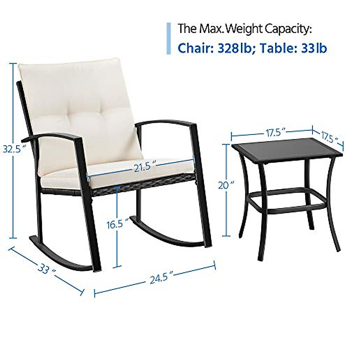 Yaheetech 3-Piece Patio Furniture Set, Outdoor Rocking Chairs Bistro Set, 2 PE Rattan Chairs with Glass Coffee Table Wicker Furniture Set - for Garden Balcony Backyard Poolside