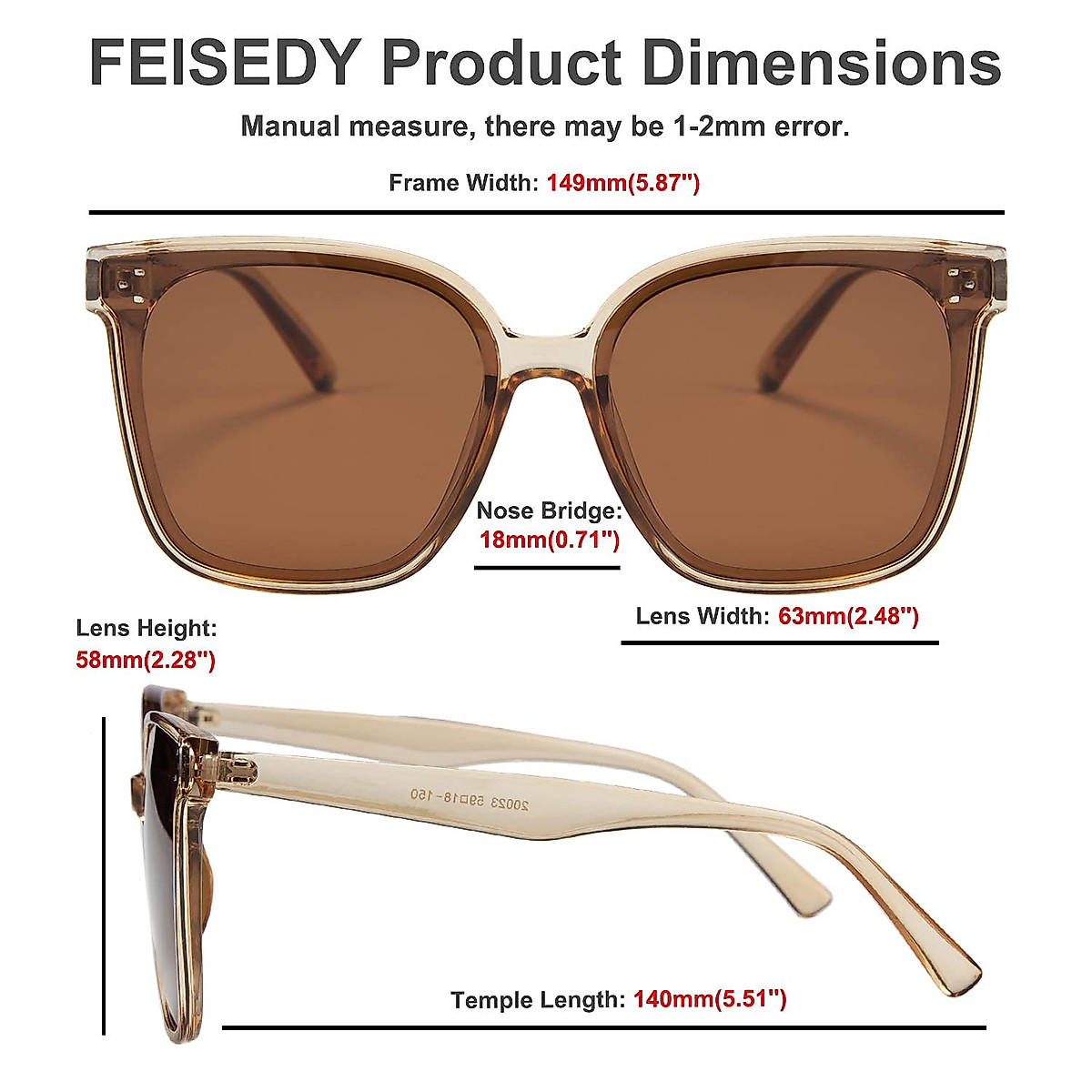 FEISEDY Retro Square Polarized Sunglasses Women Men Oversized Vintage Shades B2600