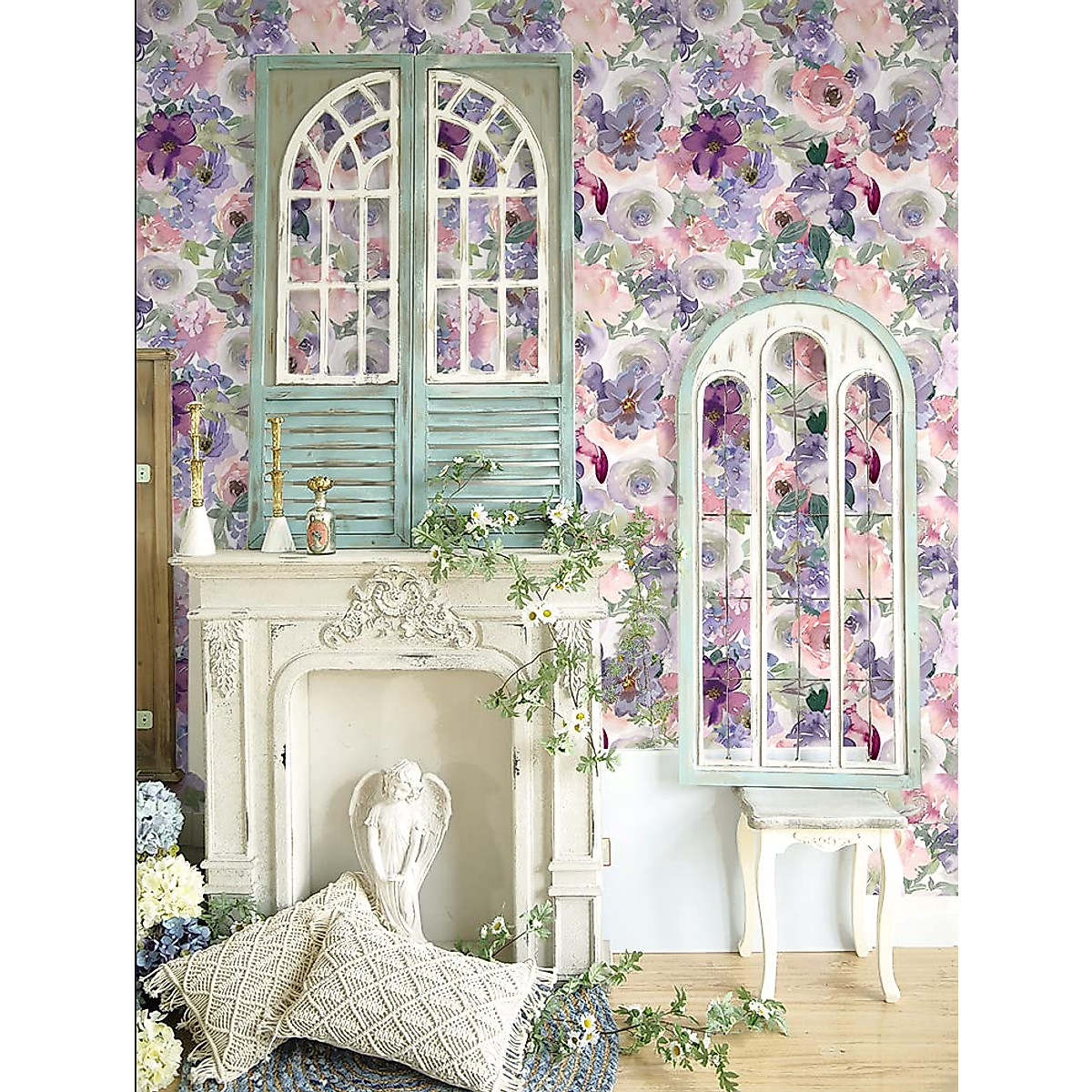 Luvdecor Floral Peel and Stick Wallpaper Removable Wallpaper Peel and Stick Boho Wallpaper for Bedroom Bathroom Renter Wallpaper Floral Contact Paper for Kitchen Cabinet Accent Wall 17.7 * 118in