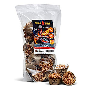 Walden Backyards Natural Sure-Fire Starters, Best for Wood Fires and BBQ Grills, 24 Pack