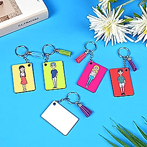 HTVRONT Sublimation Keychain Blanks Bulk - 120Pcs Sublimation Blanks Keychain with Blue Protective Film - MDF Rectangle Keychain with Tassels - Heat Transfer Keychain Blanks Double Sided