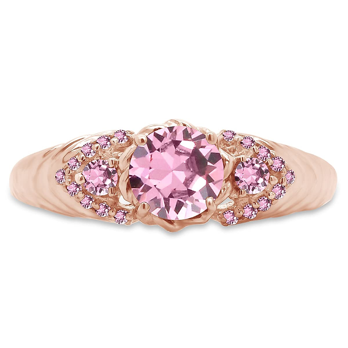 AFFY Simulated Pink Tourmaline Princess Engagement Ring in 14k Rose Gold Over Sterling Silver, Ring Size-9