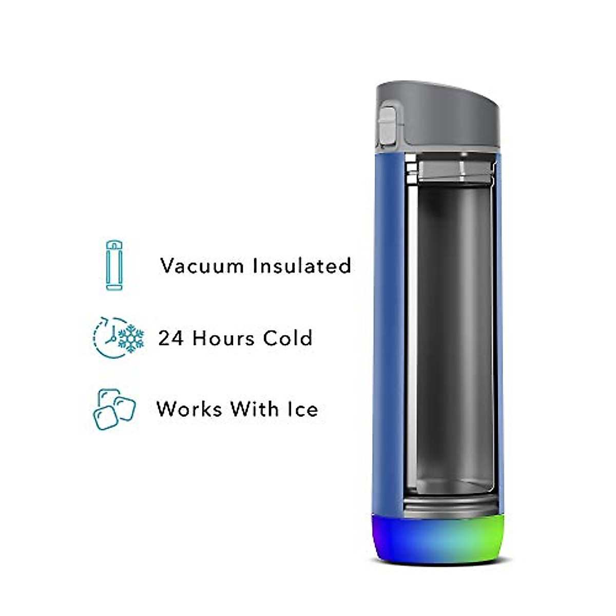 Hidrate Spark PRO Smart Water Bottle - Tracks Water Intake & Glows to Remind You to Stay Hydrated - Chug Lid, Steel, 21 oz, Deep Blue